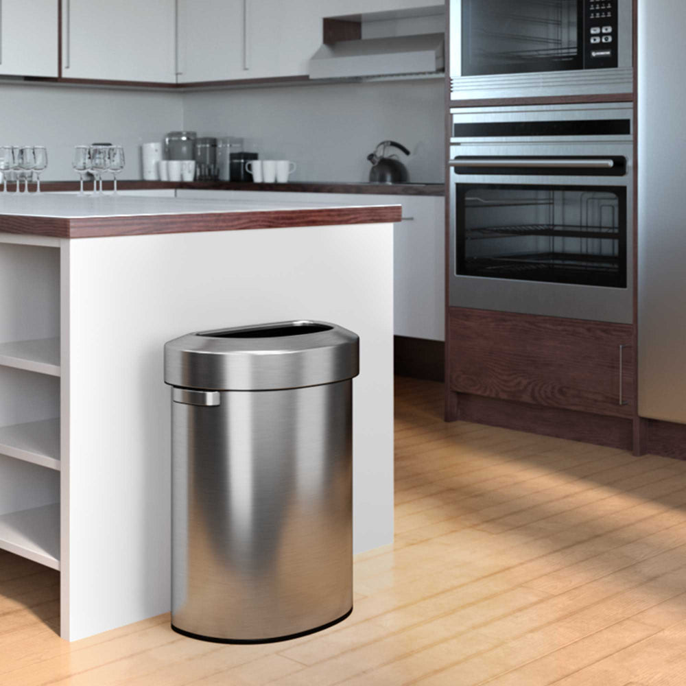 18 Gallon Stainless Steel Semi-Round Open Top Trash Can with Large ...