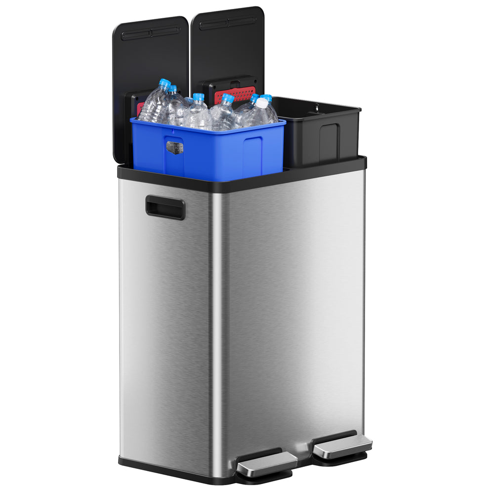 61 Liter / 16 Gallon SoftStep Dual Compartment Trash & Recycle Bin with ...